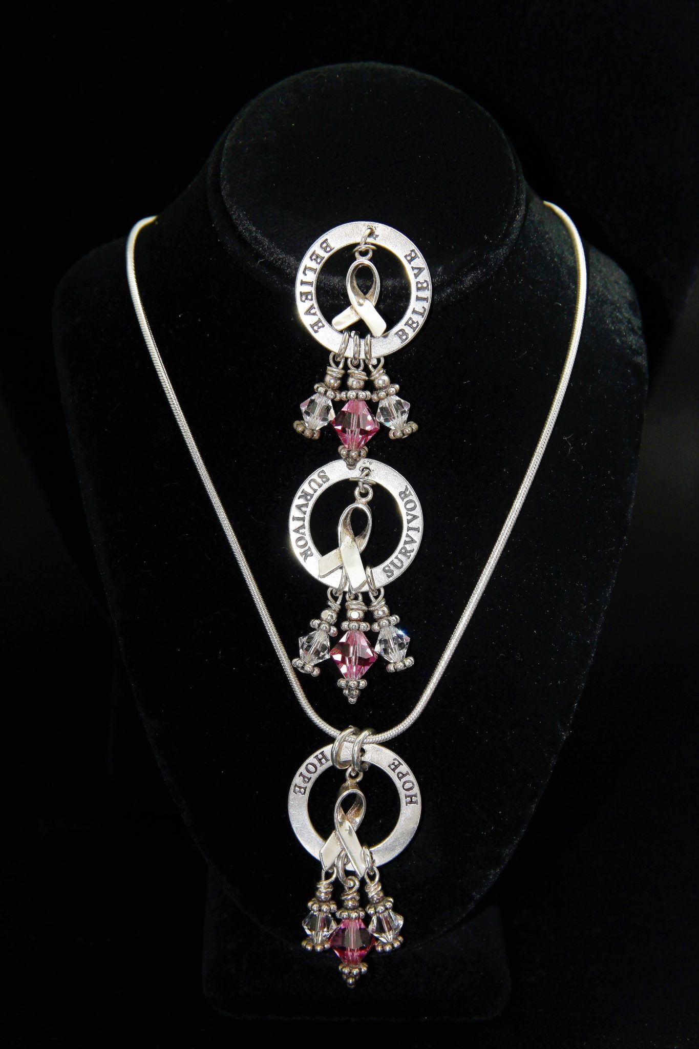 Sterling Silver Circle Breast Cancer Necklace - Sassy Silver